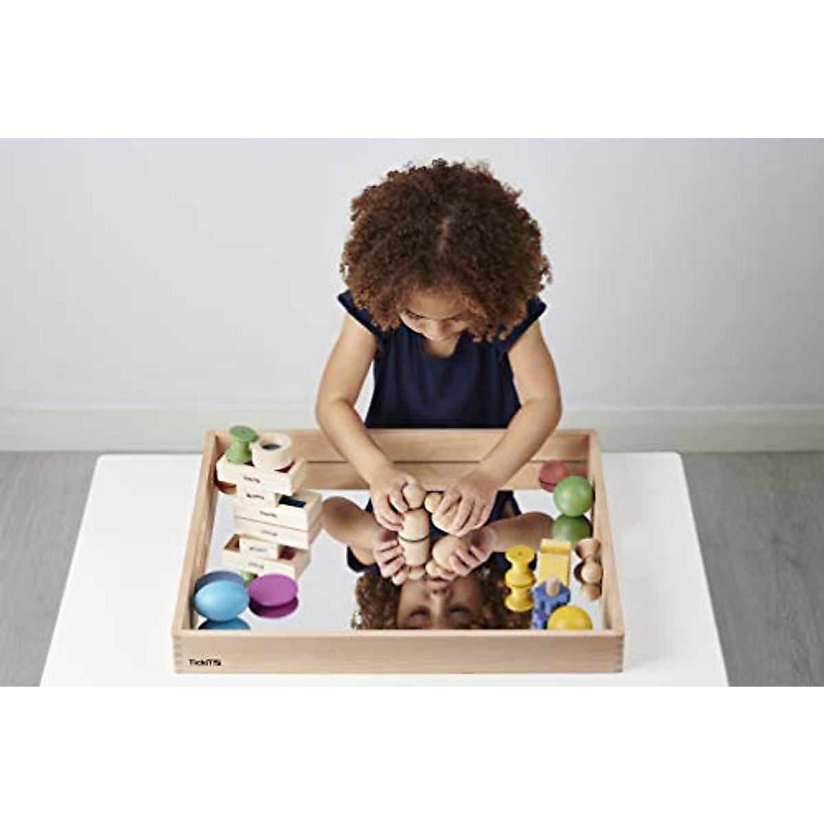 TickiT Wooden Mirror Tray - Explore Reflection, Symmetry and Patterns - for All Ages - Add Reflection to Any Sensory Activity Station