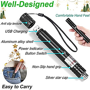 Green Laser Pointer High Power, High Power Laser Pointer Long Range Strong Green Laser Light Pointer USB Rechargeable Lazer Pointer Pen for Presentations Teaching Astronomy Hunting High Laser Pointer