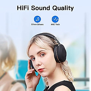 Bluedio H2 Active Noise Canceling Headphones Bluetooth Headphones with Mic Slide Control 57mm Driver Deep HiFi Bass Wireless Headphones Over Ear, 40 Hours Playtime for Travel/Work, Black