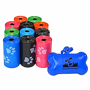 Downtown Pet Supply 220 Count Dog Poop Bags Refills with Leash Clip and Bone Bag Dispenser, Rainbow with Paw Prints - Dog Waste Bags Unscented and Leak-Proof with Dog Poop Bag Dispenser - 12.5 x 8.5"