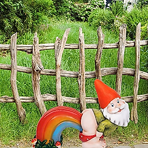 UDDDSR Garden Gnome Statue, Funny Gnome Figurine with Rainbow Solar LED Lights for Garden Patio Yard Art Decoration, Outdoor Lawn Ornaments, Housewarming Funny Garden Gifts - 14"