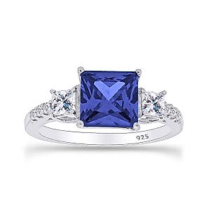 AFFY Princess Shape Simulated Blue Sapphire & White Cubic Zirconia Fashion Ring in 925 Sterling Silver Ring Size-9.5