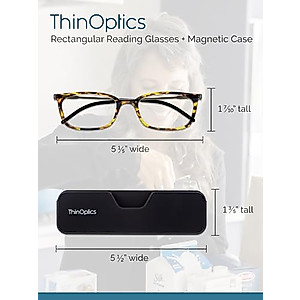 ThinOptics Unisex Adult Glasses Reading, Attachable Case / Rectangle Clear, 2.00 US