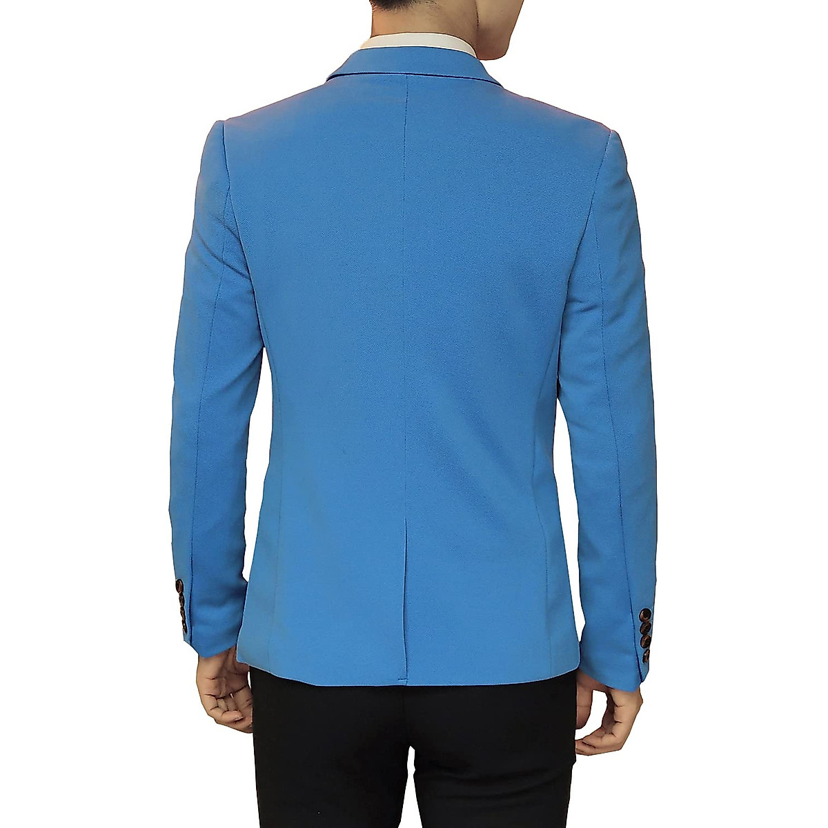 DAVID.ANN Men's Slim Fit Suits Casual One Button Flap Pockets Solid Blazer Jacket,Sky Blue,Large