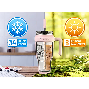 Zenbo 40 oz tumbler with handle and straw,Leak Proof Lid,Keeps Drinks Cold up to 34 Hours,Dishwasher Safe