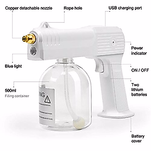 coamanug Nano Spray Fogger Rechargeable, Cordless Electric Atomizer, Steam Gun Handheld Intelligent Portable ULV Sprayer Fogger Machine for Home, Office, School or Garden