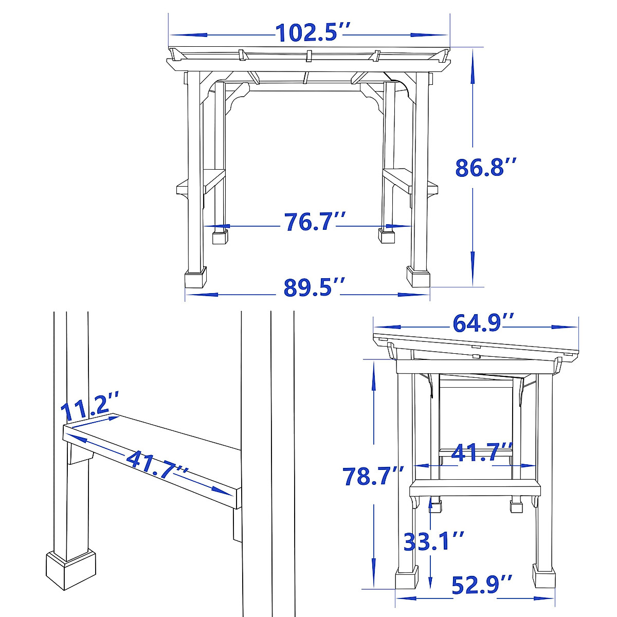 MUPATER 8' x 5' Wooden Grill Gazebo with Sloping Metal roof, 2 Full Size Grills, Rainwater Drainage, BBQ Canopy for Outdoor Patio, Lawn, Garden, Backyard