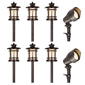 8 Pack Low Voltage LED Landscape Kits, 12V Pathway Flood Light Kits, 10W 390LM and 3.4W 155LM Wired for Outdoor Yard Lawn, Die-cast Aluminum, 50W and 30W Equivalent 15-Year Lifespan