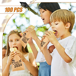 Woanger 100 Pcs Graduation Favor Bags Candy Bags Paper Cookie Bags Class of 2024 Grad Treat Bags Kraft Brown Bags Small Flat Envelopes Favor Bags for Bakery Snacks Sandwiches Graduation Party Supply
