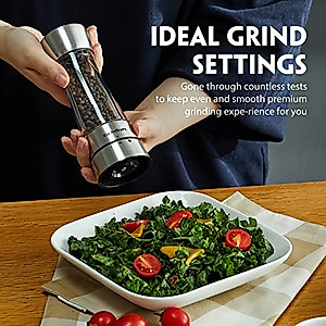 KucheCraft Pepper Grinder - Easy Grip Pepper Mill Grinder or Salt Grinder Refillable - Stainless Steel Peppercorn Grinder with Upgraded Grinding Precision