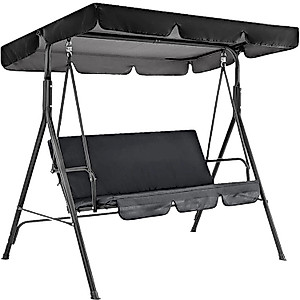 Outdoor Patio Swing Chair Canopy Replacement, 3 Seater Porch Swing Seat Canopy Cover, Garden Swing Canopy Cover + Swing Seat Cover, Waterproof & Sunproof (Black 164x114x15cm) (Grey)