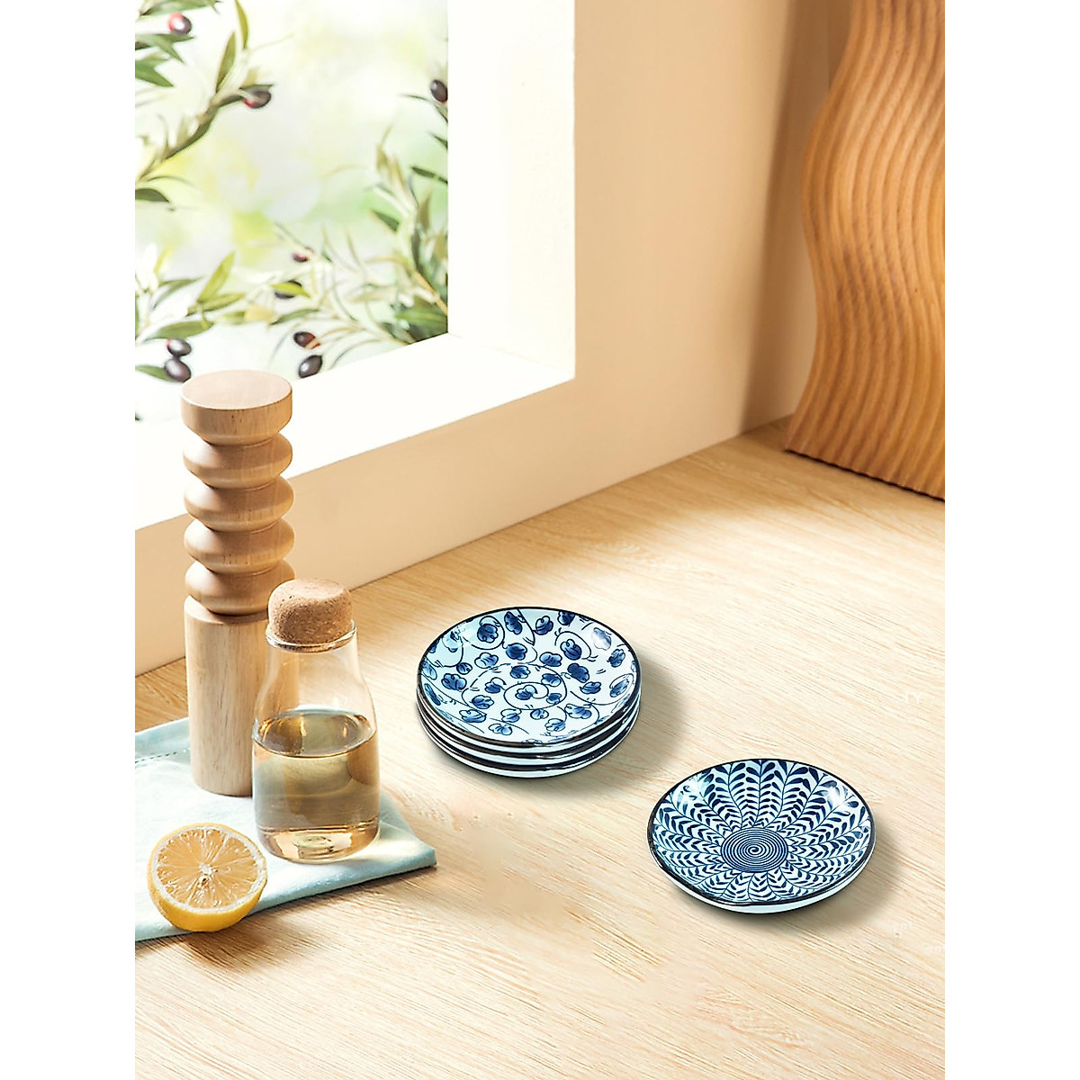 TAOCIGOU Ceramic Spoon Rest for Stove Top, 4.8" Spoon Rest for Kitchen Counter, Coffee Spoon Rest Holder, Cooking Ceramic Utensil Holder for Spatula Ladle Tongs, Set of 4 (Blue Flower)