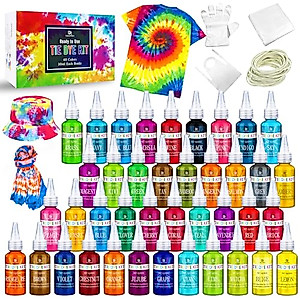 Tie Dye Kit - 40 Colors Fabric Tie Dye Kits for DIY Textile Paint Art - All-in-1 Tie-Dye Color Powder Set for Shirt, Hoodie, Fabric Clothes Painting, Party Supplies, Adults and Kids Handmade Crafts