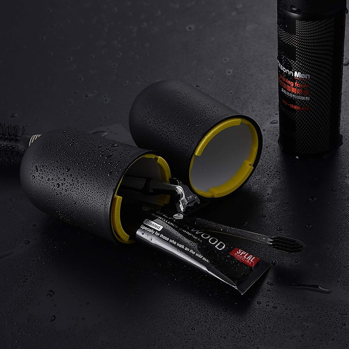 N/W Toothbrush Case Portable Travel Capsule Toothbrush Cup Holder Creative Four in One Plastic Toothbrushes Organizer High-capacity for Trips Home Business Use, Black