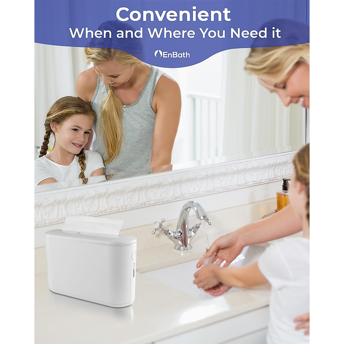 EnBath Countertop Paper Towel Dispenser (White)/Multifold Paper Towel Holder, Non-Slip, Durable ABS, Stylish Design for Bathroom and Kitchen