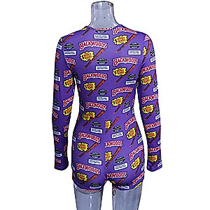 FIOMVA Sexy Women's Deep V Neck Bodycon Jumpsuit Long Sleeve One Piece Romper Sexy Shorts Pajama Overall for Womens (Medium,Purple Backwoods)