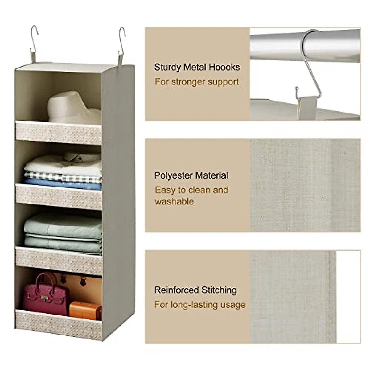 GILLAS 4-Shelf Hanging Organizer,2-Pack Closet Hanging Shelves, Closet Organizers and Storage Collapsible Hanging Closet Shelves ,12.2" W x 12.2" D x 33.6"H