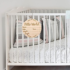 Baby Announcement Sign, 5.9 inch Double Side Wooden Birth Announcement Sign with Ink Pad for Baby Hand and Footprints for Hospital Hello World Newborn Announcements