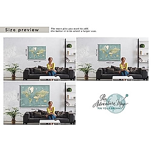 World Travel Map Pinboard on Canvas | World Map Wall Art | Detailed Push Pin Map to Mark Places Traveled (40 x 30)