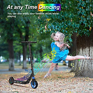 Aovopro Electric Scooter for Kids Ages 6-15, 9MPH Speed/9 Mile Rang, 130W Motor, 6.5" Solid Tires, 154lbs Max Weight, Flashing Rainbow LED Lights and Wheel, UL Certified Electric Scooter Kids, Black