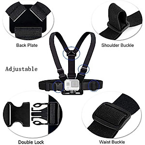 Adjustable Chest Mount Harness Chest Strap Belt for GoPro Hero10, Hero 9, Hero 8, Hero 7 Black, 7 Silver, 7 White, Hero 6, 5, 4, Session, 3+, 3, 2, 1, Hero (2018), 360 Degree Rotate Adapter Holder