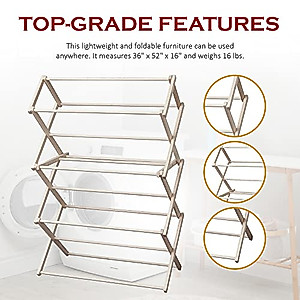 Peaceful Classics Wooden Laundry Rack - Amish Handmade Wooden Clothes Drying Rack - Foldable Drying Rack for Towel, Blanket, Linen Household Essentials - for Indoor Or Outdoor Use (52" x 36" x 16")