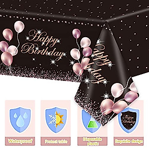 3 Pieces Black Rose Gold Birthday Tableclothes Rose Gold and Black Birthday Party Table Covers for Girls Women Plastic Pink Rose Gold Tablecloth for Birthday Party Decorations Supplies 54X108inch