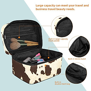 Women Large Professional Travel Makeup Bag Pouch with Big Cow Fur Print Pattern Print,Portable Train Cosmetic Case Organizer for Cosmetics Makeup Brushes Toiletry Jewelry Digital Accessories