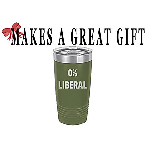 Funny Sarcastic Warning 0% Liberal 20 Ounce Large Stainless Steel Travel Tumbler Mug Cup Gift For Conservative Or Republican Political Novelty (Green)