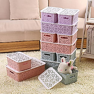 Cabilock Box Storage Basket Pantry Clothes Organizer for Closet Small Storage Bins Underwear Storage Organizer Hollow Storage Drawers for Clothes Stackable Basket Pink Clothing Container