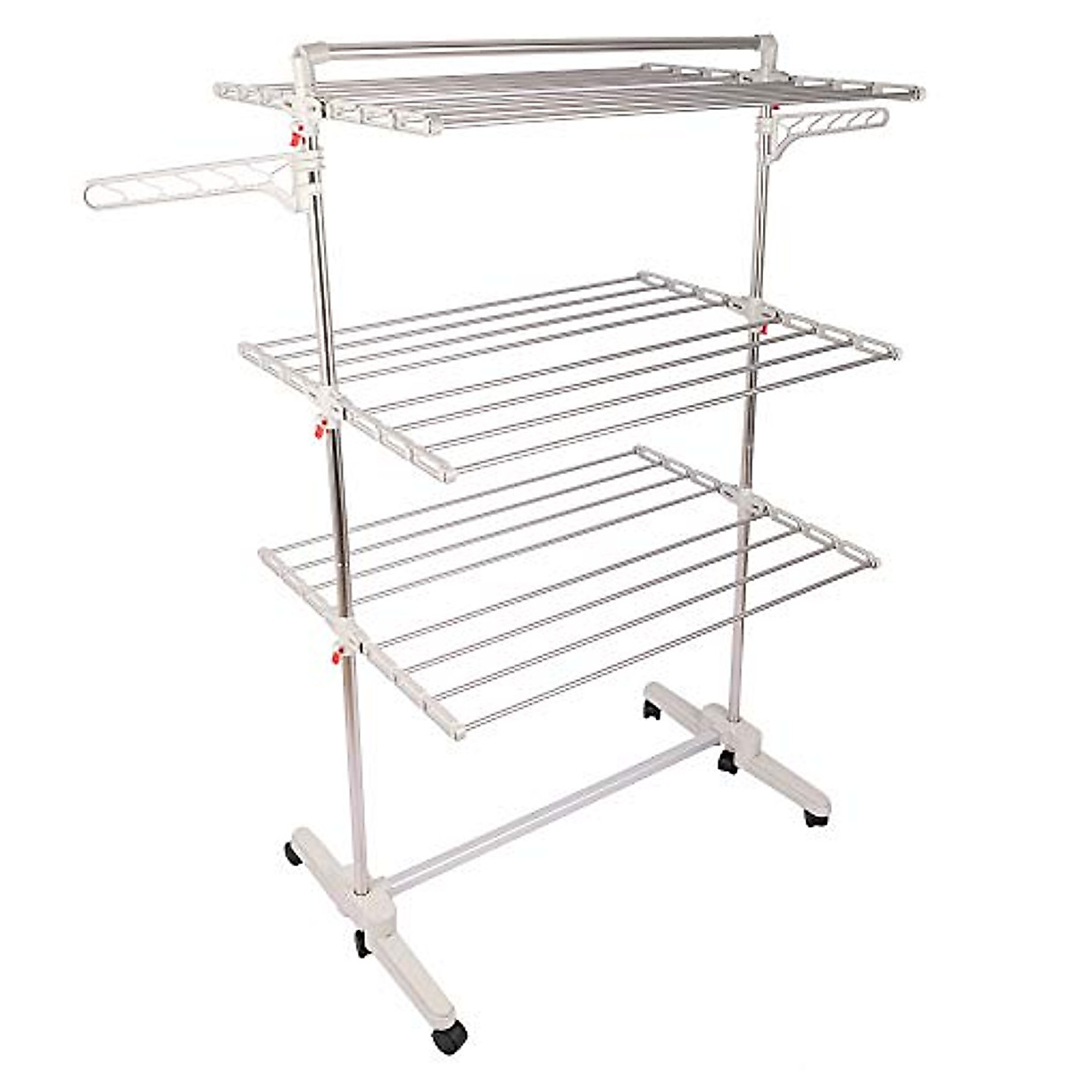Launtree Laundry Drying Rack Collapsible Rolling Garment Hanger Foldable Space Saving Vertical Storage X-Large Stainless Steel Metal Frame Heavy Duty Thicker Top Pipe Structure Made in Korea