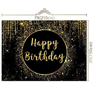 Maijoeyy 7x5ft Black Gold Happy Birthday Backdrop Golden Sparkle Shining Dots Photography Background Glitter Bokeh Sequin Spots Backdrop for Women Men Birthday Party Decoration Banner