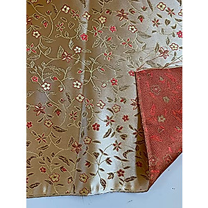 New Fabrics Daily Vivienne Gold RED Floral Brocade Chinese Satin Fabric by The Yard - 10041, Yard (45x36'')