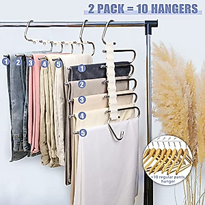 Pants Hangers Space Saving, 2 Pack Non-Slip Pants Rack Hanger Organizer for Closet, Stainless Steel Multiple Layers Multifunctional Pants Organizer for Clothes, Pants, Jeans, Scarf, Trousers