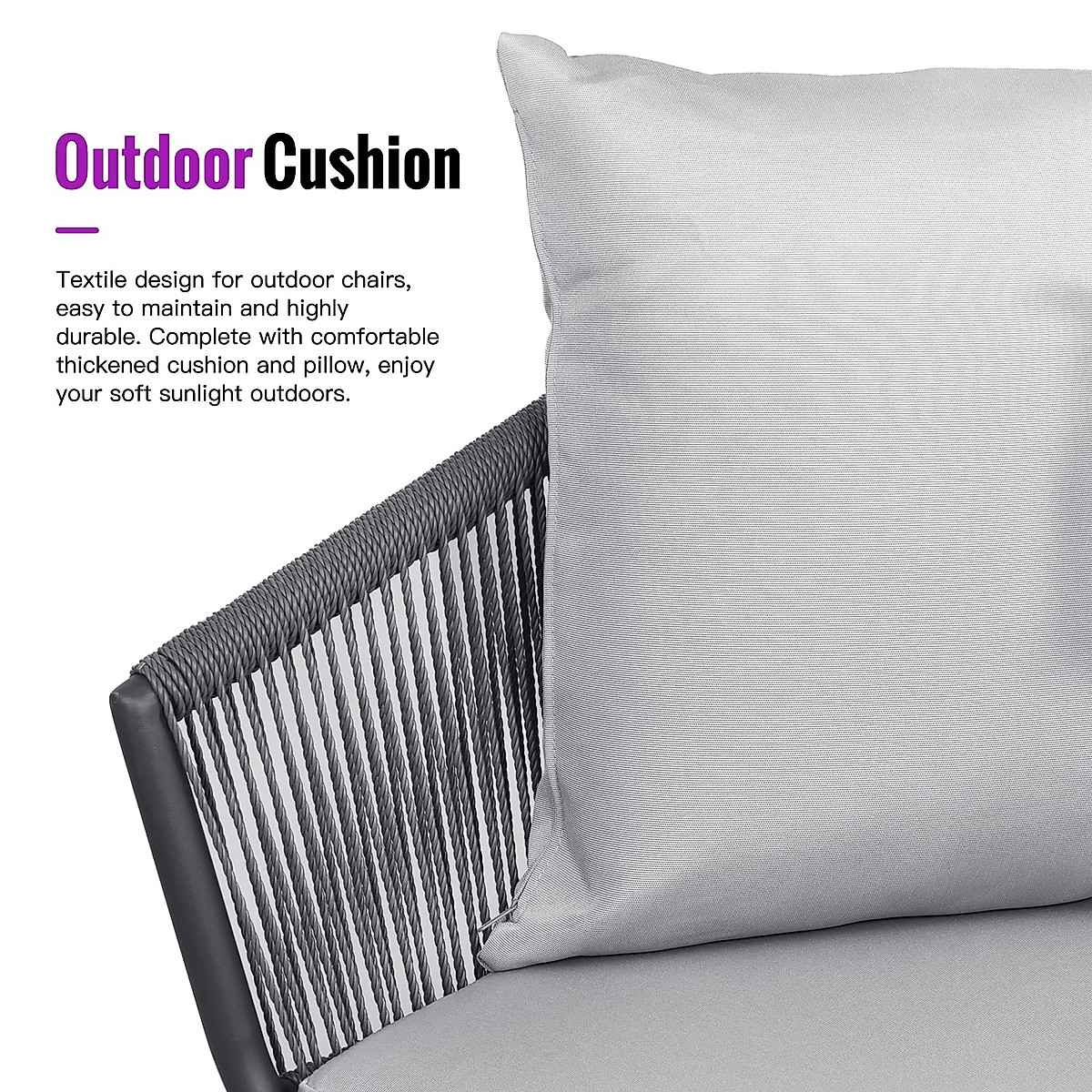 Astomi 7 Pieces Outdoor Patio Dining Set, Rattan Patio Furniture Table and Chairs for 6 with Cushion, for Backyard, Balcony, Garden (Light Grey)