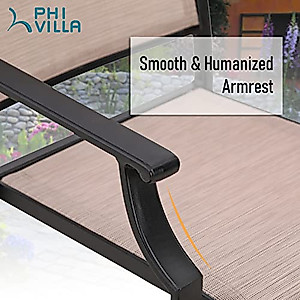 PHI VILLA Outdoor Cast Aluminum Patio Dining Chairs Set of 4, Stackable Patio Teslin Sling Chairs with Armrest for Deck, Garden, Terrace, Yard