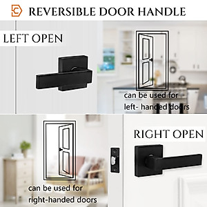 Betollo 3 Pack Black Interior Door Handles, Passage Door Handle Non-Locking for Hallway & Closet, Reversible Handles Set for Left & Right Door