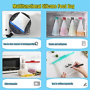 Reusable Silicone Bags, Reusable Sandwich Bags, Stand Up Leakproof Silicone Bags,Microwave, Dishwasher Safe-3Pack