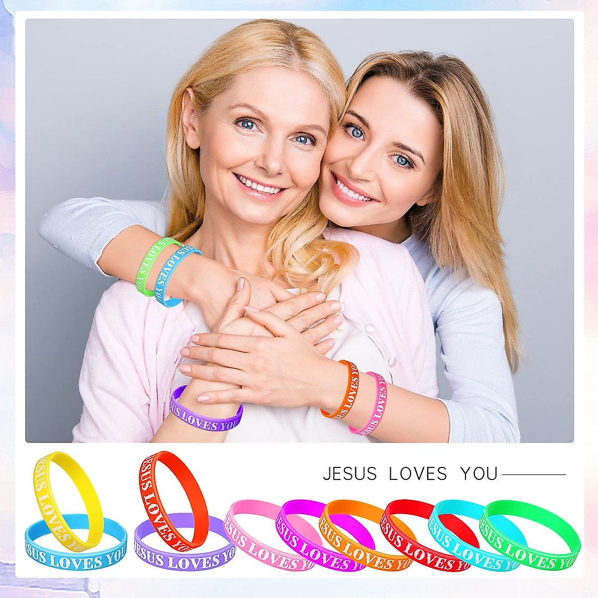 Jerify 200 Pcs Jesus Loves You Silicone Bracelet Christian Wristbands Bulk Bible Verse Rubber Bracelet Religious Colorful Bands for Party Favors Gifts Prizes(Printed)