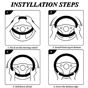 DBYUME Leather Car Steering Wheel Cover with Bling Bling Crystal Rhinestones, Universal 15 Inch Car Anti-Slip Steering Wheel Protector for Women Girls (Black)