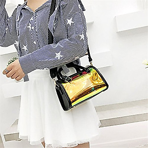 Holographic Transparent Crossbody Purse Iridescent Tote Bag Crossover Purse for Women (Black)