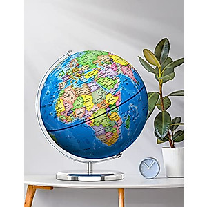 Waldauge 13" World Globe with Stand, Illuminated Educational Globes with HD Printed Map for Kids Classroom Learning, LED Globe Lamp with Stable Heavy Metal Base