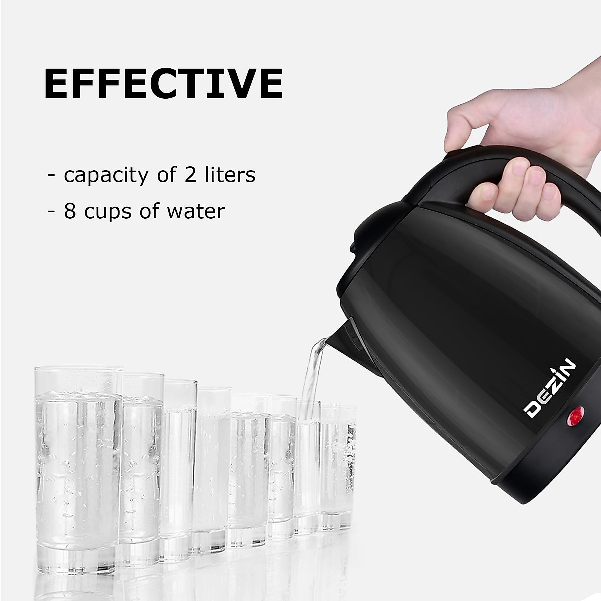 DEZIN Electric Kettle Upgraded, 2L Stainless Steel Tea Kettle, Fast Boil Water Warmer with Auto Shut Off and Boil Dry Protection Tech for Coffee, Tea, Beverages, Black