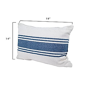 Creative Co-Op DA6448 Cream Cotton Canvas Pillow with Blue Stripes