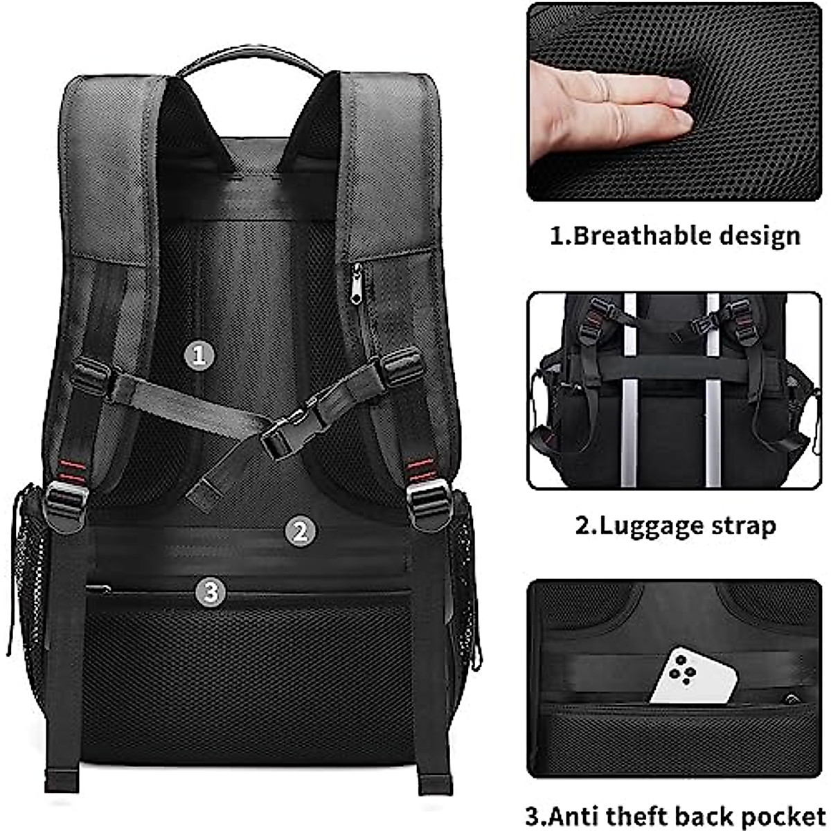 SSWEISIKER Travel Backpack for Men, Large 35L Laptop Backpack with USB Charging Port Fits 15.6 Inch Computer, Waterproof Carry on Bags for Airplanes Hiking Weekender Overnight, Black