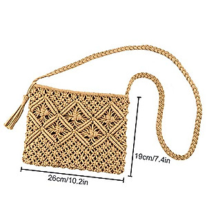 Ayliss Women's Handwoven Crossbody Handbag Summer Beach Shoulder Handbag Cotton Crochet Woven Handmade Purse Bag Tassel (Khaki)