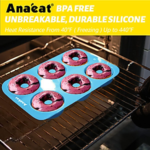Anaeat 3 Pack Donut Pan Silicone Baking Mold, Just Pop Out! Non-Stick Doughnuts Baking Pans BPA Free for 6 Full-Size Donuts, Muffin, Cake Biscuit Bagels - Oven & Dishwasher Safe (Multicolor)