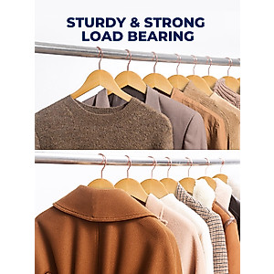 Smartor Wooden Hangers 10 Pack, Durable Coat Hanger Wood Hangers with Bar, Premium Suit Hangers for Men Women - Heavy Duty Hangers Pants Hanger Set with 360° Rose Gold Rotatable Hook, Natural