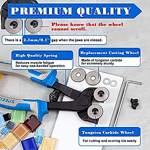 SPEEDWOX 20PCS Heavy Duty Mosaic Wheeled Glass Nippers with Replacement Cutting Wheel Glass Running Pliers Breaker Grozer Pliers Oil Feed Glass Cutter Set Cut Resistant Gloves Leather Zipper Bag