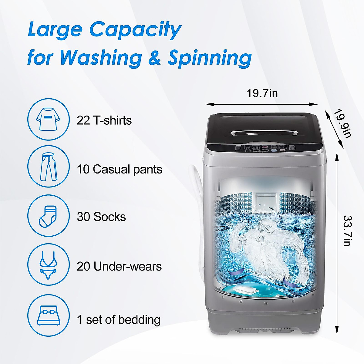 Washing Machine Washer Machine, 17.7lb/1.25cu.ft Washer Dryer Combo All In One (Semi-Dry) Apartment Dorms Laundry Compact Portable Washer Gray, LED Display, 8 Water Levels, 10 Wash Programs
